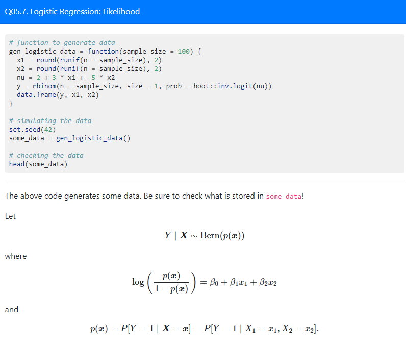 Solved Q05.7. Logistic Regression: Likelihood # function to | Chegg.com