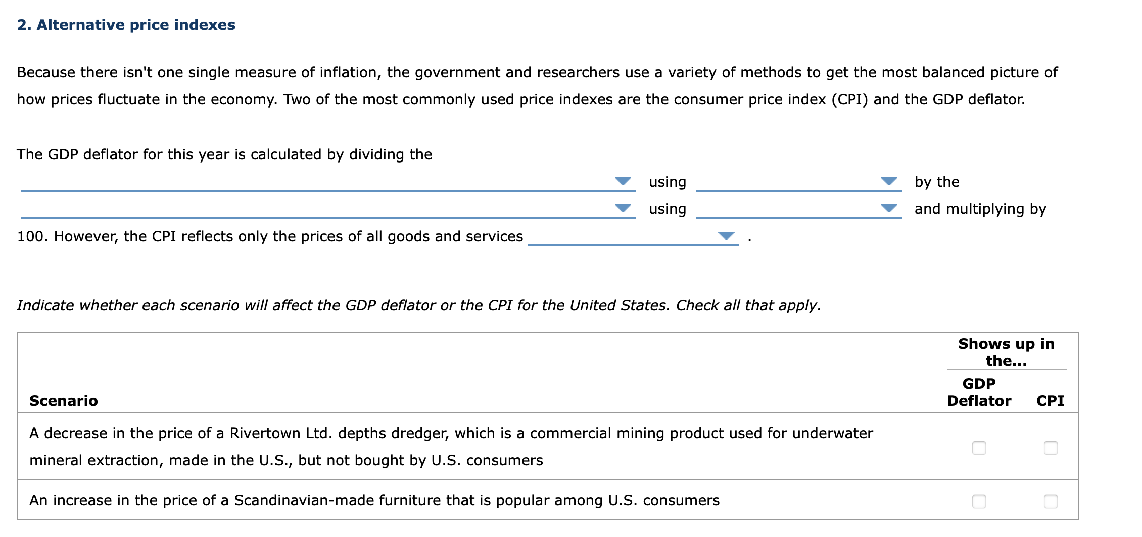Solved 2. Alternative price indexes Because there isn't one | Chegg.com