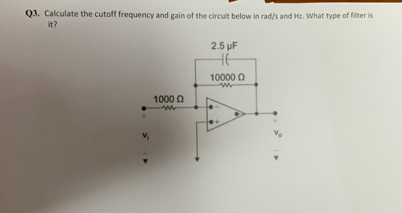 Solved Q3. Calculate the cutoff frequency and gain of the | Chegg.com