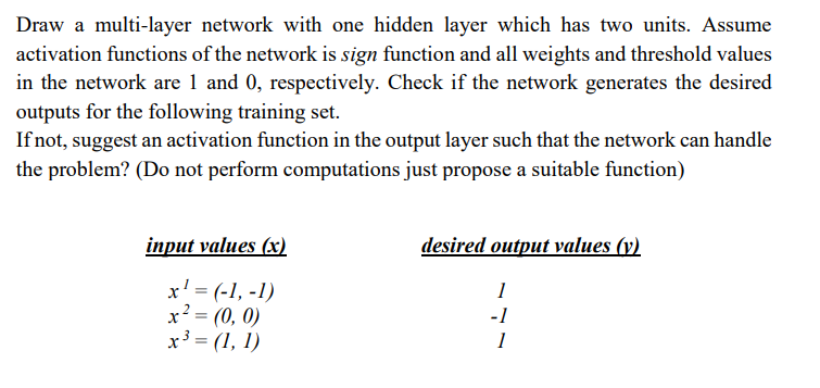 Solved Draw a multi-layer network with one hidden layer | Chegg.com