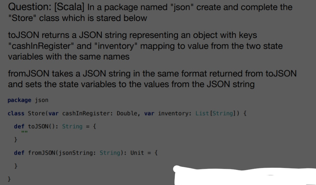 Question: [Scala] In a package named "json" create | Chegg.com