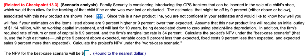 Solved (Related to Checkpoint 13.3) (Scenario analysis) | Chegg.com
