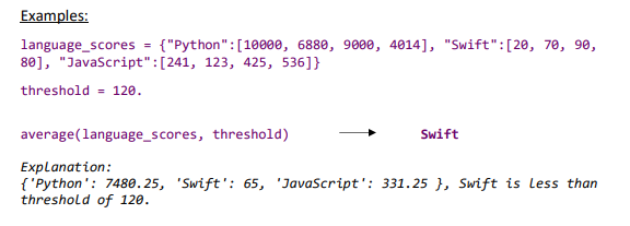 Solved average(language_scores, threshold): Description: | Chegg.com