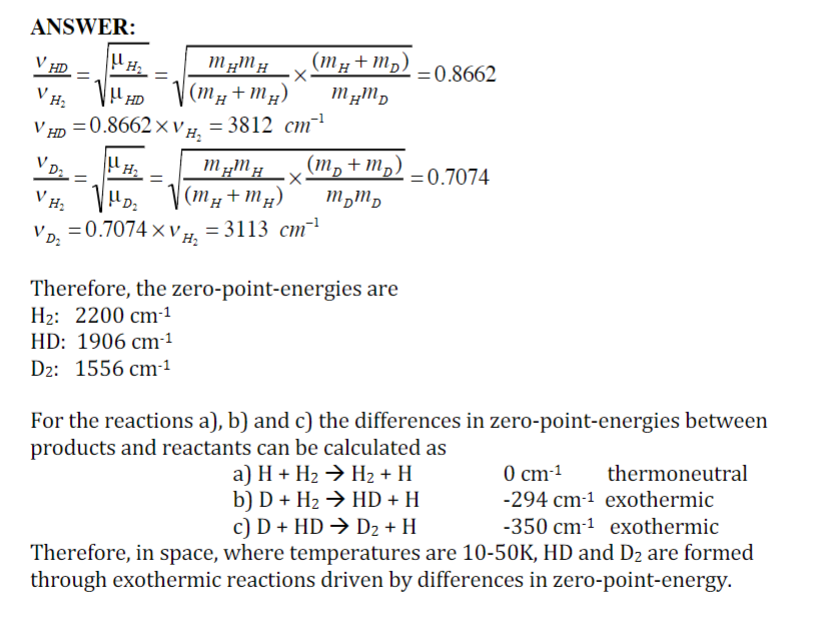 Solved Q8. The vibrational zero-point energies of H2,HD and | Chegg.com