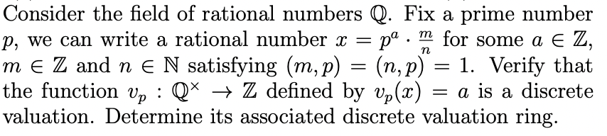 Solved Consider the field of rational numbers Q. Fix a prime | Chegg.com