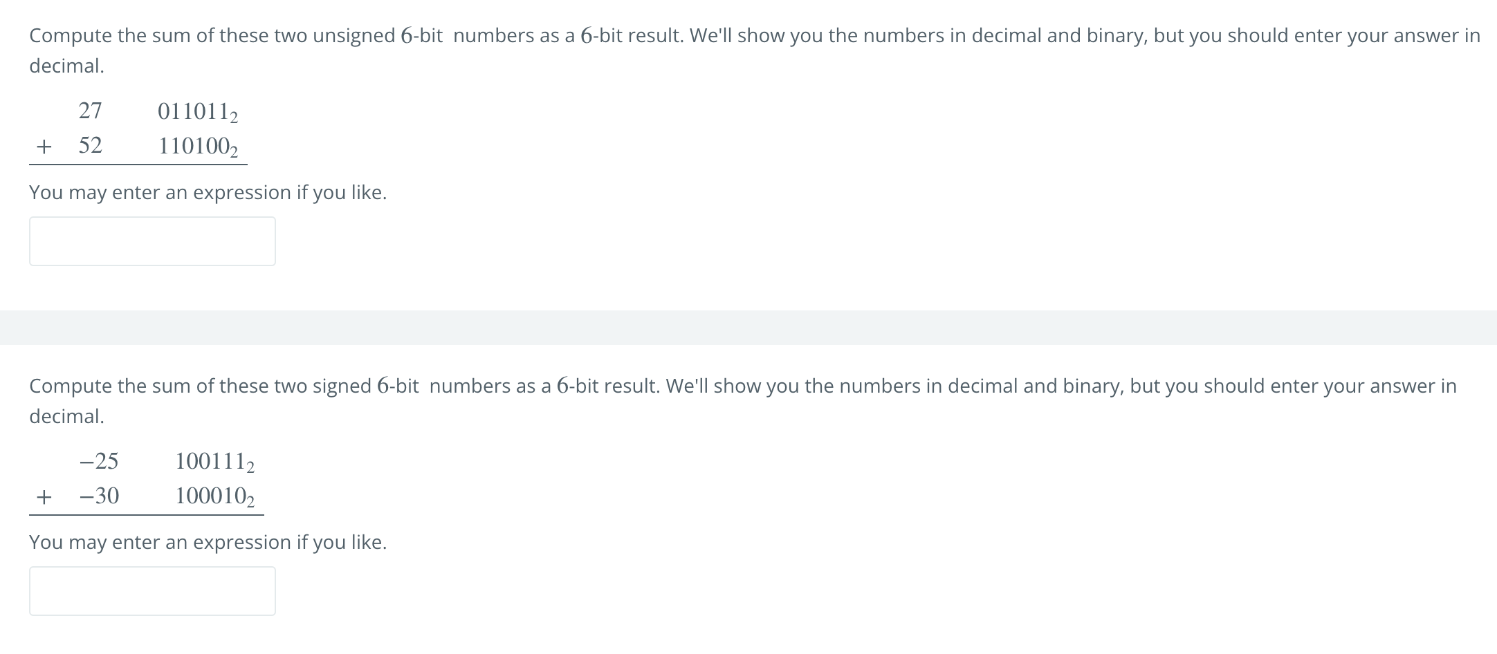Solved Compute the sum of these two unsigned 6-bit numbers | Chegg.com