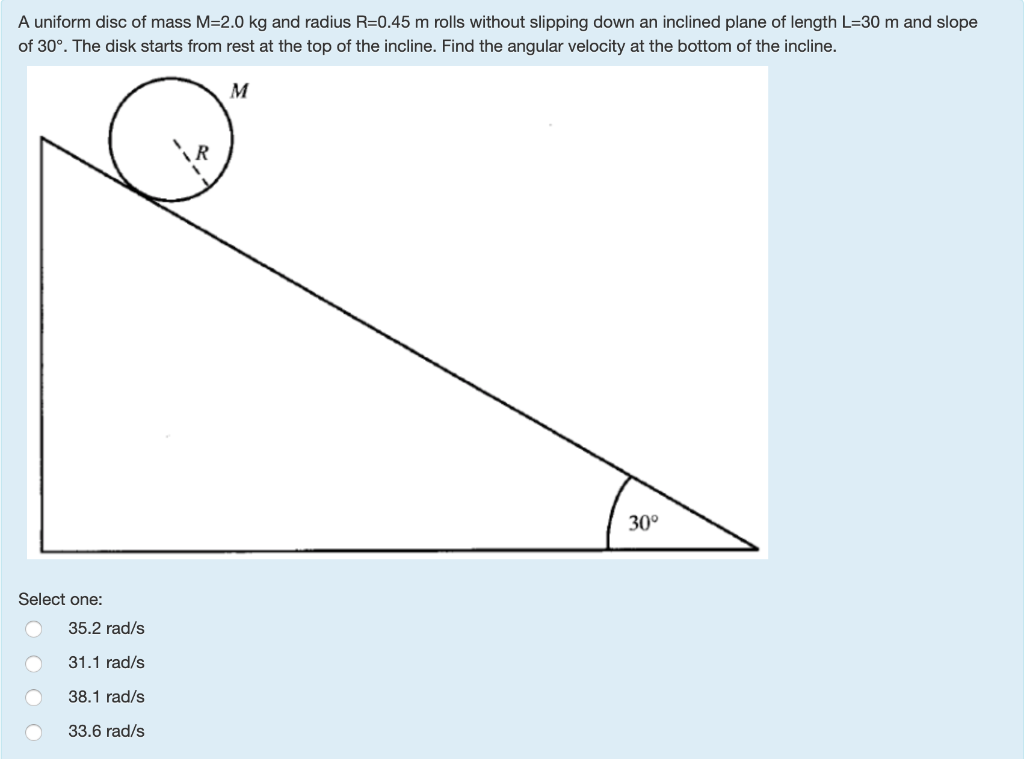 Solved: A Uniform Disc Of Mass M=2.0 Kg And Radius R=0.45 ... | Chegg.com