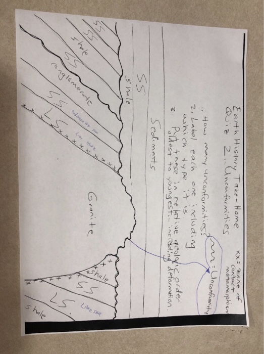 Solved Using the drawing below, identify any unconformity | Chegg.com
