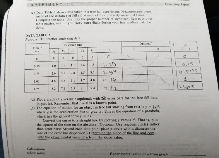 E X PERIMENT Laboratory Report (c) Data Table 2 shows | Chegg.com