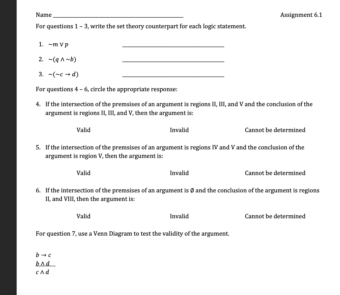 Solved For questions 1−3, write the set theory counterpart | Chegg.com