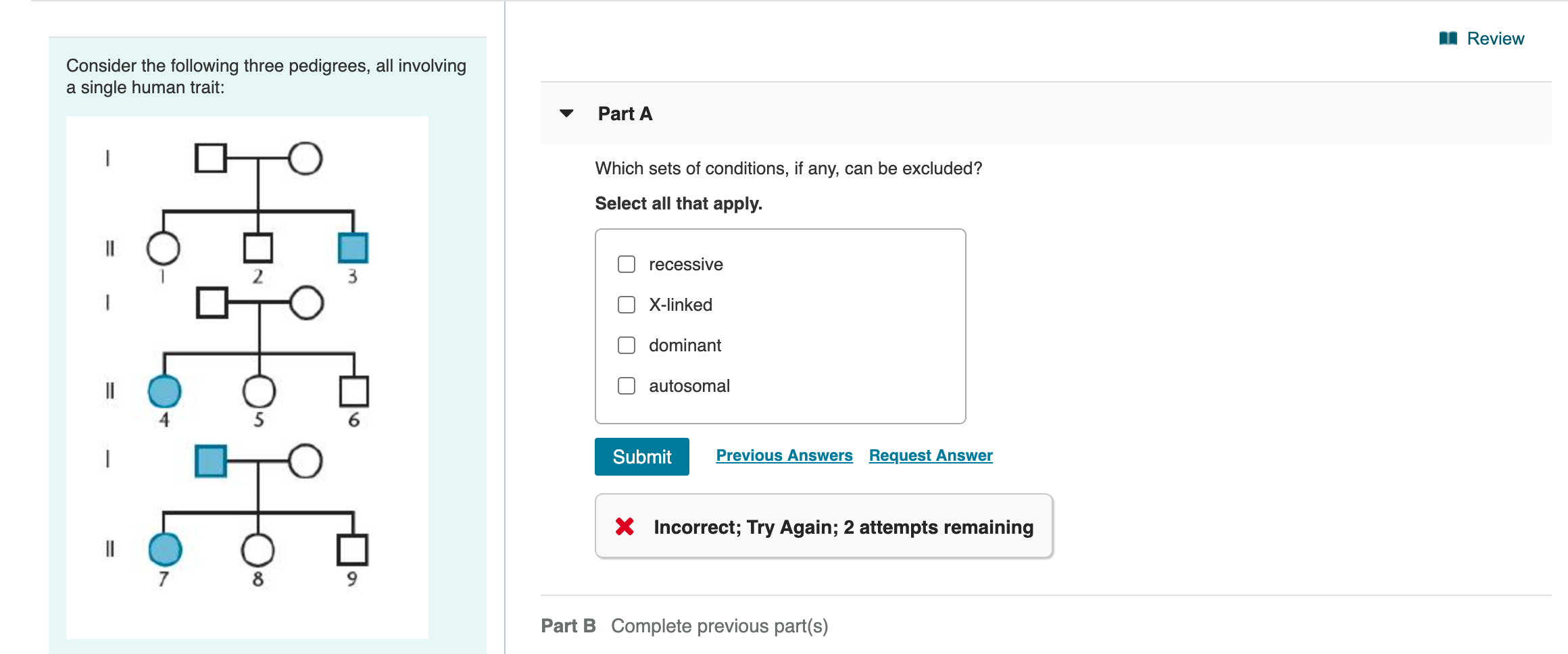 Solved Review Consider the following three pedigrees, all | Chegg.com