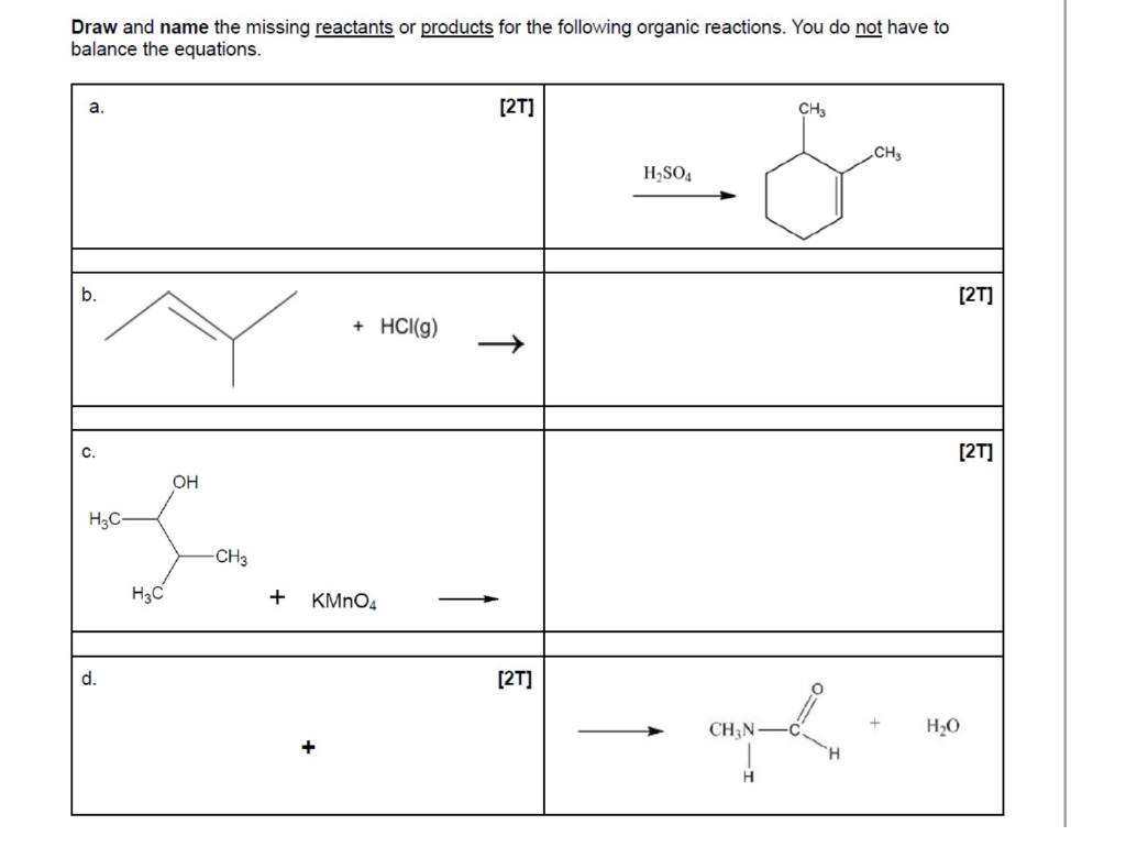 Solved Draw and name the missing reactants or products for | Chegg.com