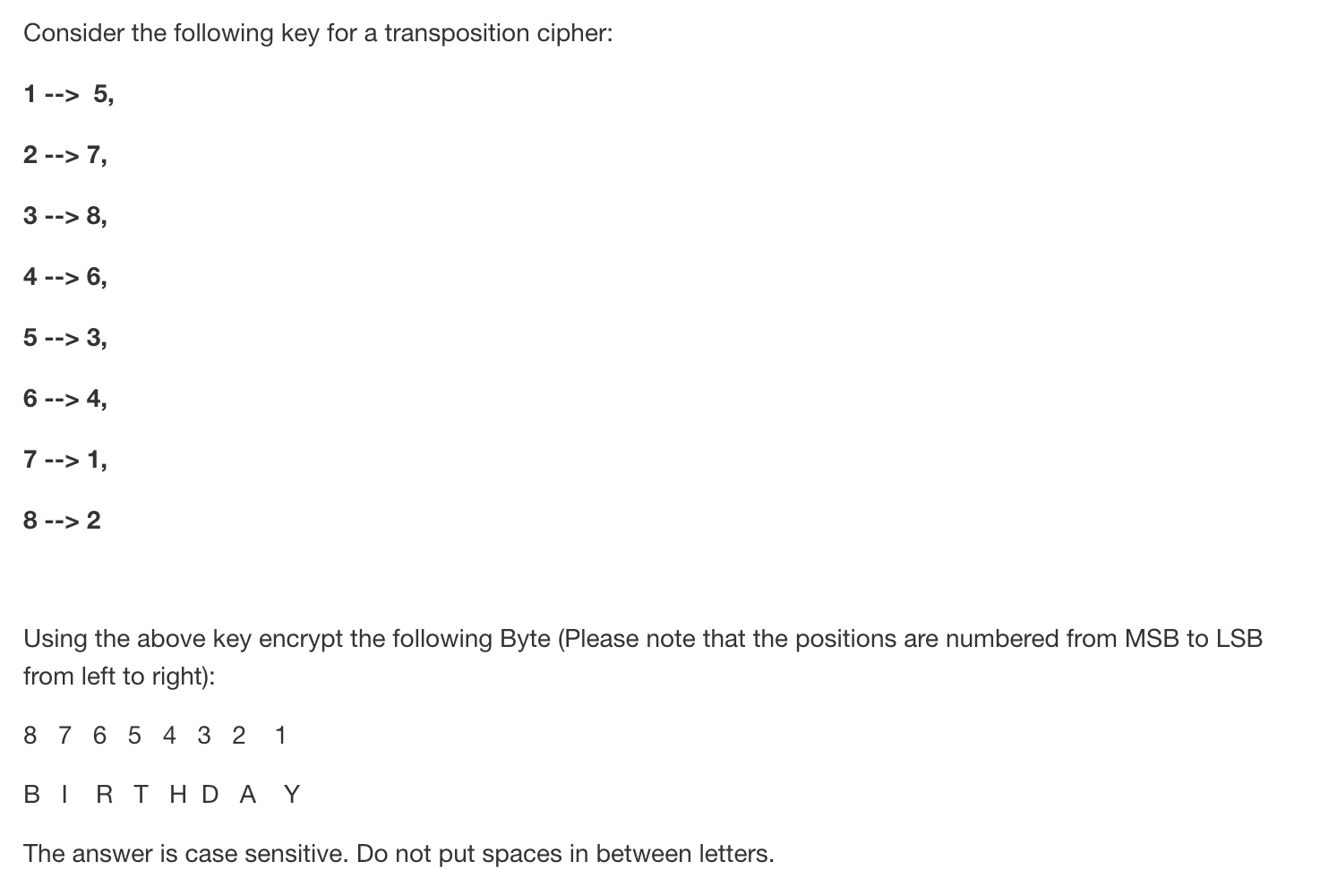 Solved Consider the following key for a transposition | Chegg.com