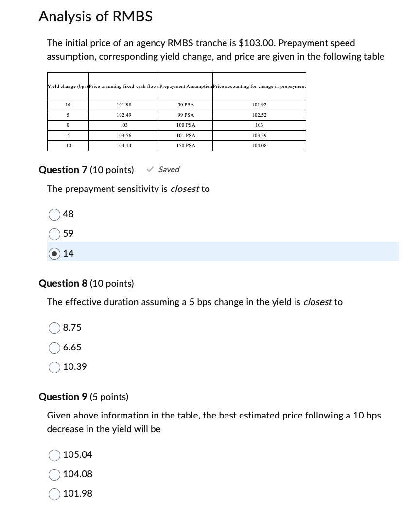 The initial price of an agency RMBS tranche is | Chegg.com