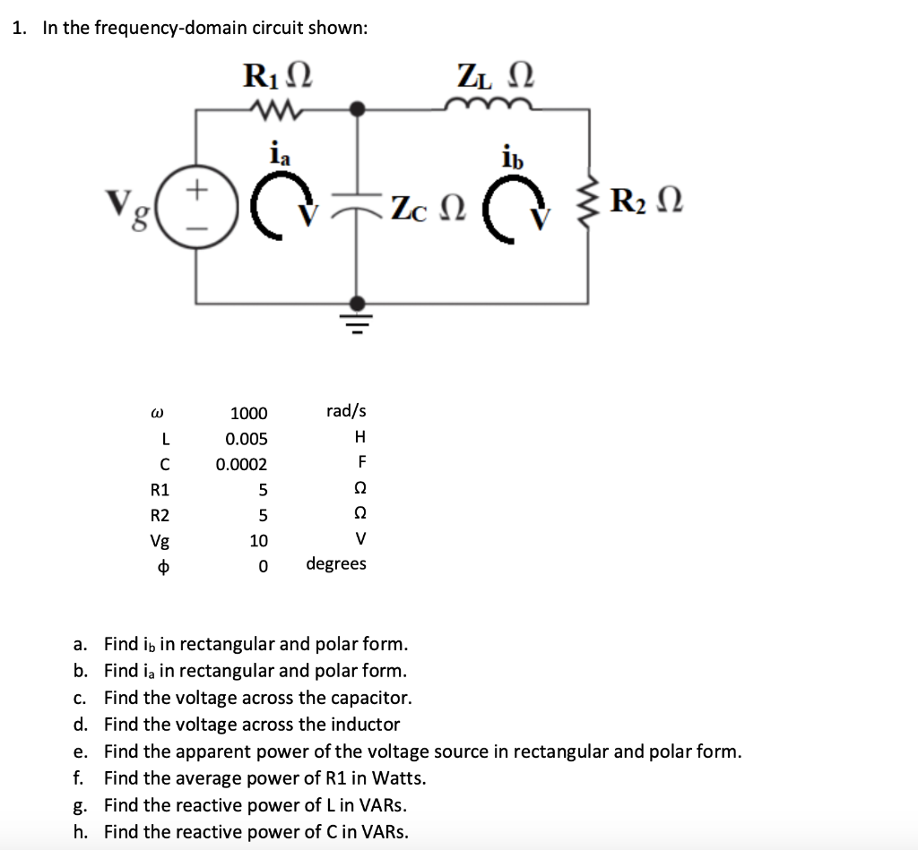 Solved 1. In the frequency-domain circuit shown: Ri 12 ZL Ω | Chegg.com