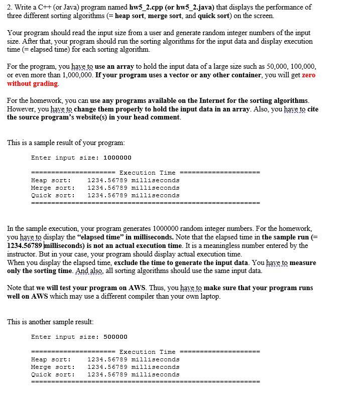 Write a C++ (or Java) program named hw5_2.cpp | Chegg.com