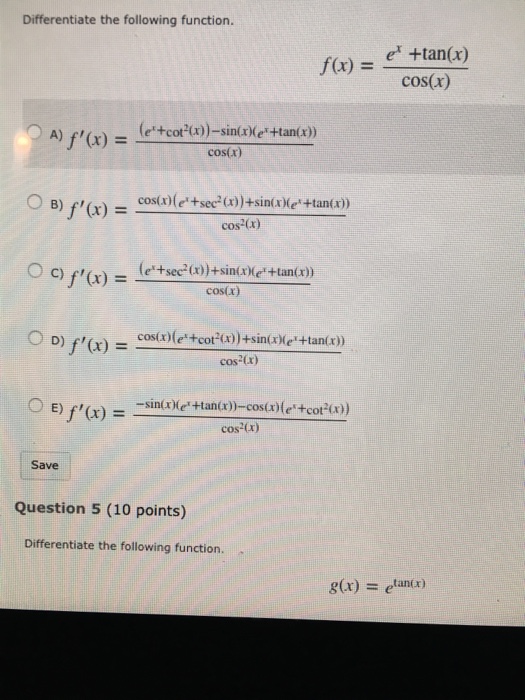 Solved Differentiate the following function. f(x) = e^x + | Chegg.com