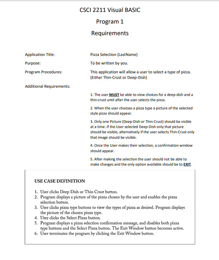 Solved Visual Basic/Visual Program (Requirements Provided in | Chegg.com