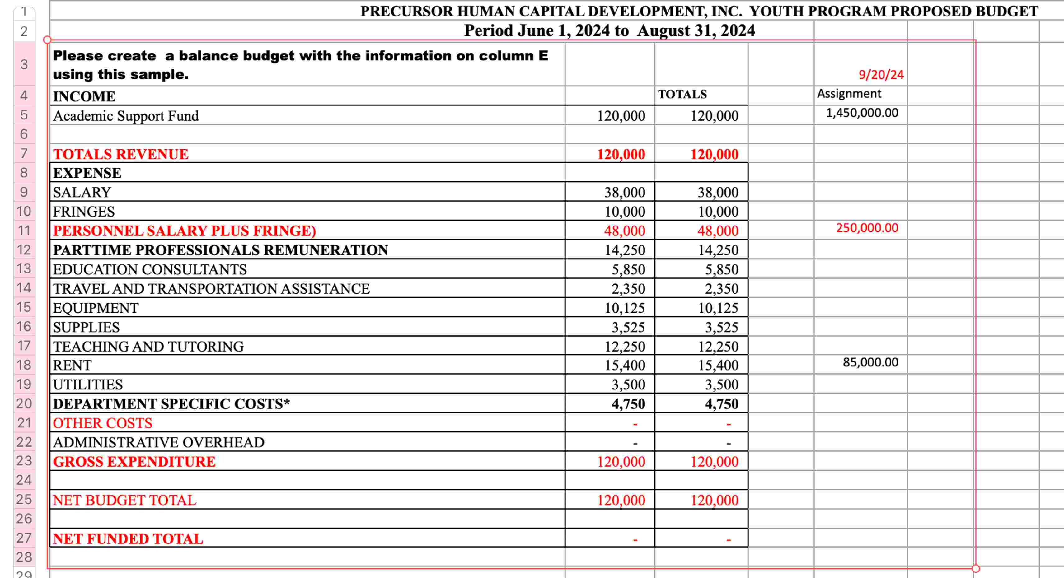 Solved by an EXPERT please create a blance budget with the information ...