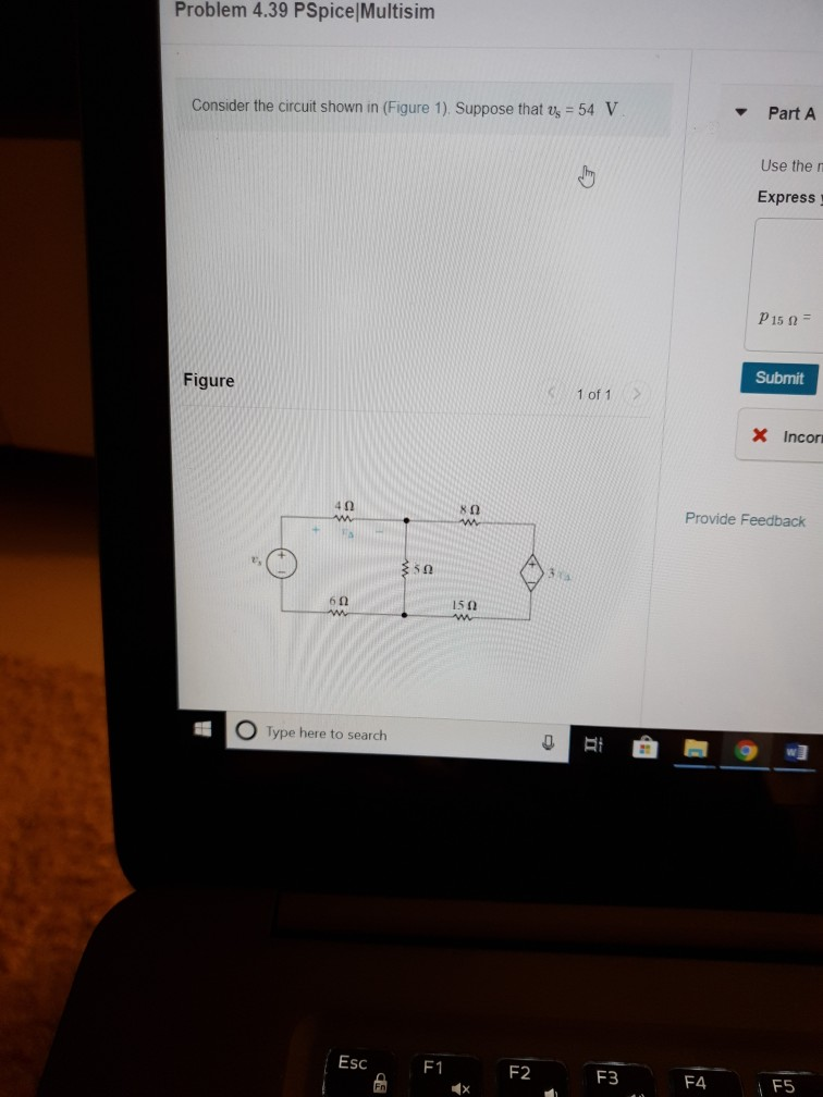 Solved Problem 4.39 PSpice Multisim 54 V Part A Consider the | Chegg.com