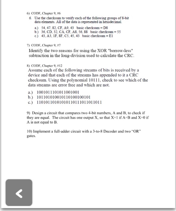Solved CODF, Chapter 9, #6. Use the checksum to verify each | Chegg.com