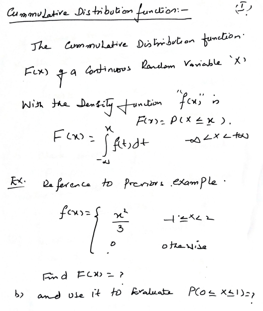 Solved Cummulative Distribution Function It The