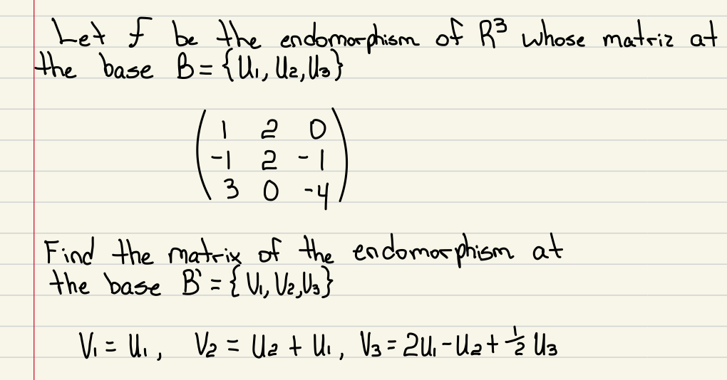Solved Let f be the endomorphism of R² whose matriz at the | Chegg.com