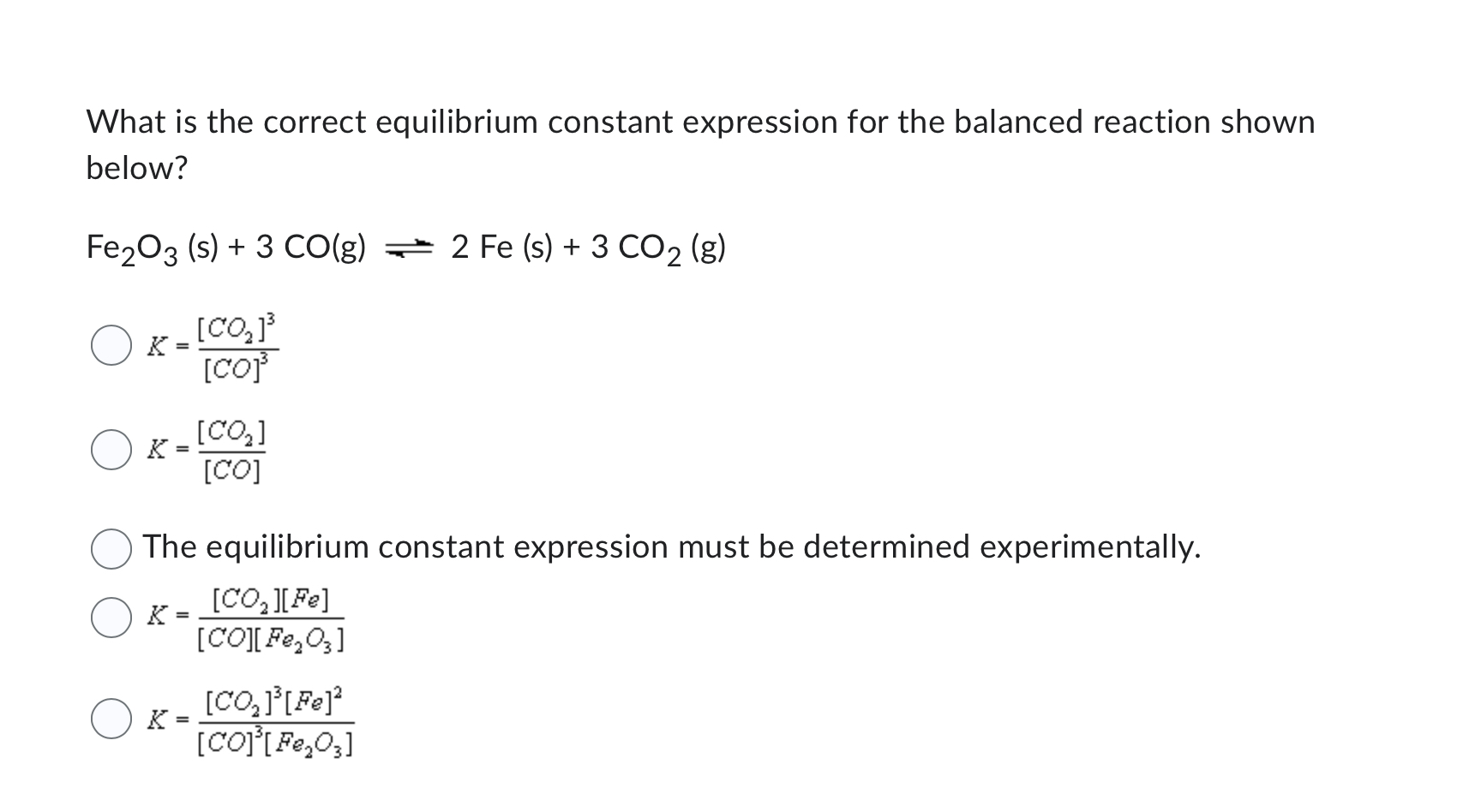 Solved What is the correct equilibrium constant expression | Chegg.com