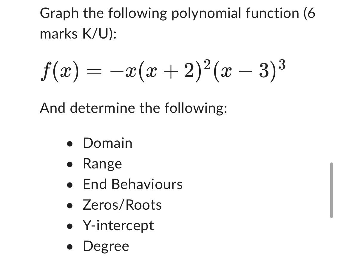 Solved Graph the following polynomial function (6 marks | Chegg.com