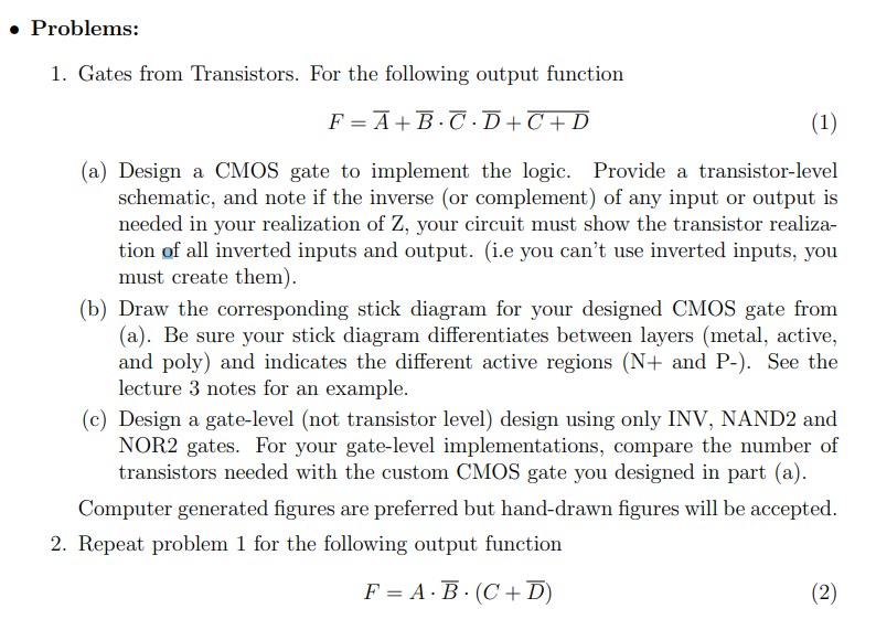 Solved Problems:Gates from Transistors. For the following | Chegg.com