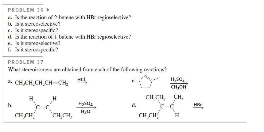 Solved PROBLEM 36 a. Is the reaction of 2-butene with HBr | Chegg.com