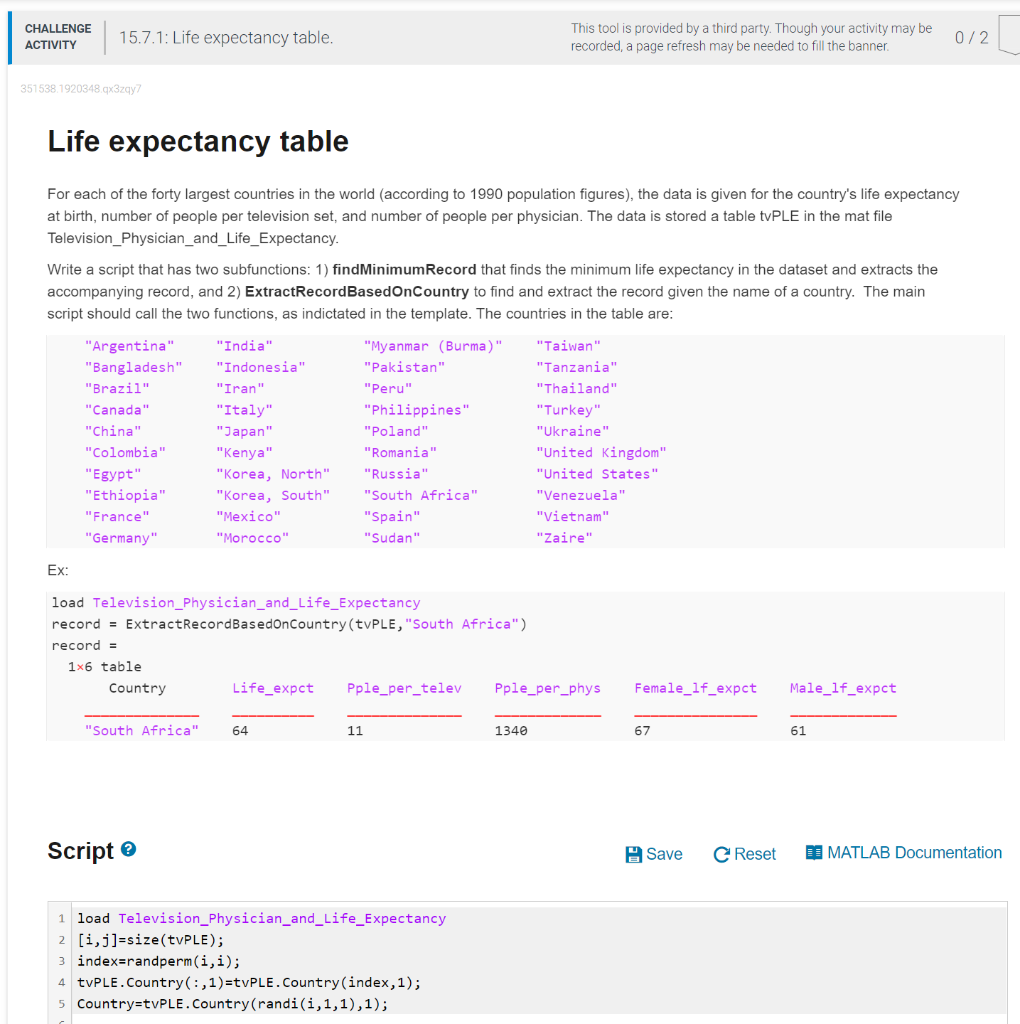 Solved CHALLENGE ACTIVITY 15.7.1: Life expectancy table. | Chegg.com