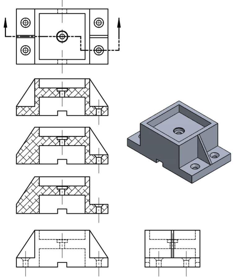 Solved There are three section views in the drawing provided | Chegg.com