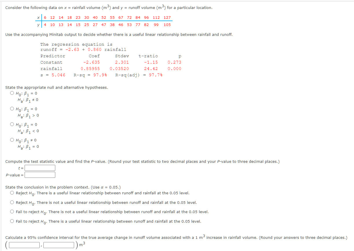 Solved Consider the following data on x= rainfall volume | Chegg.com