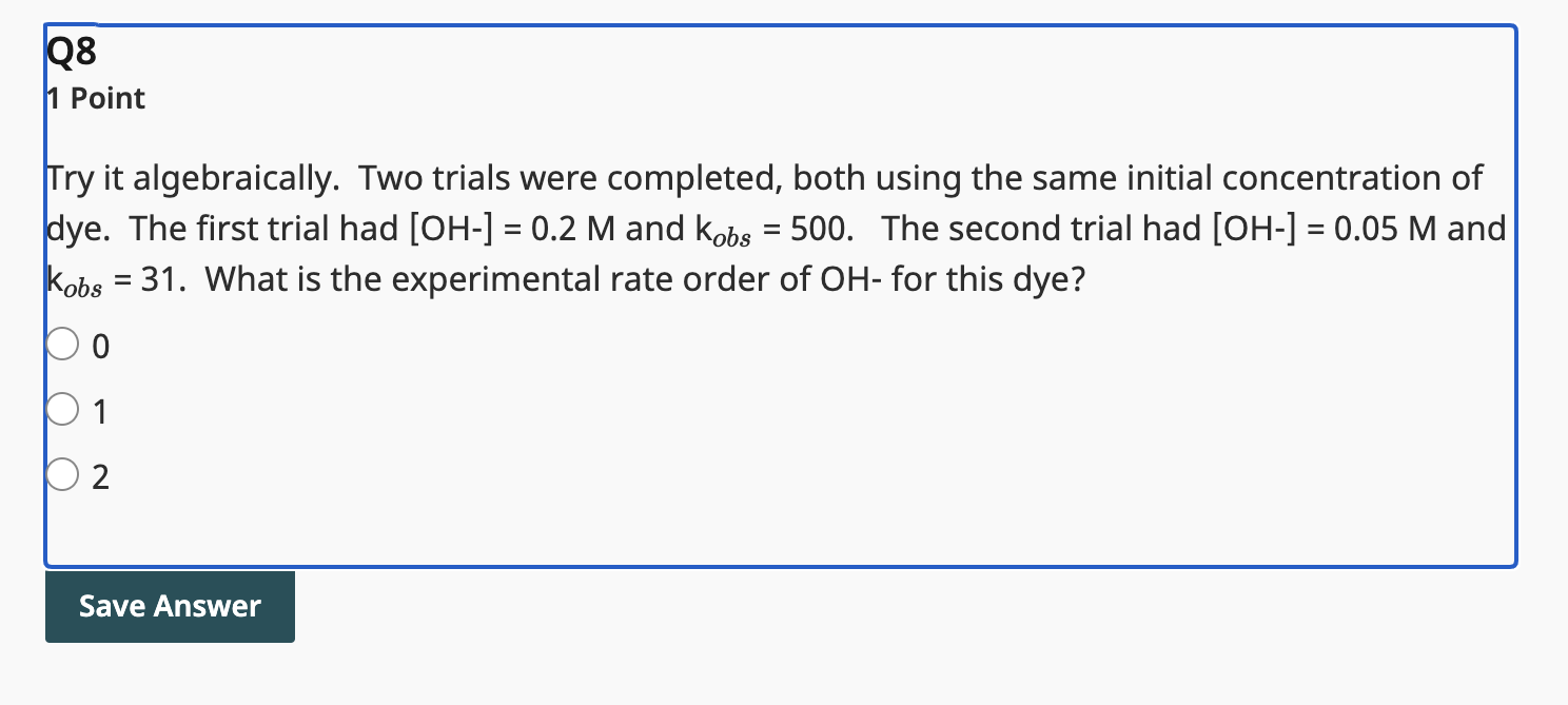 Solved 1 Point Try it algebraically. Two trials were | Chegg.com