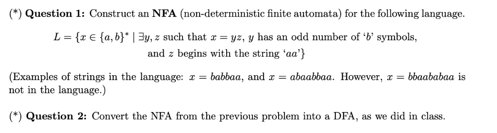 Solved *) Question 1: Construct an NFA (non-deterministic | Chegg.com