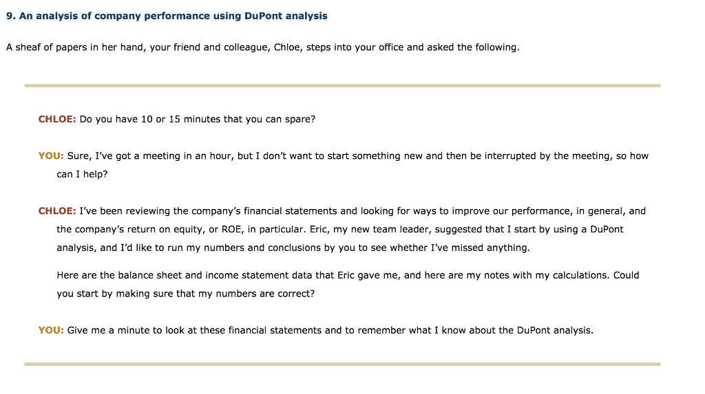 Solved 9. An analysis of company performance using DuPont | Chegg.com