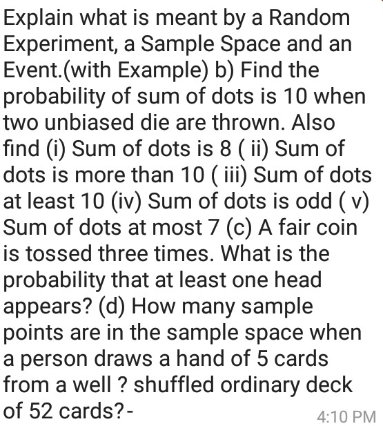 Solved Explain what is meant by a Random Experiment, a | Chegg.com
