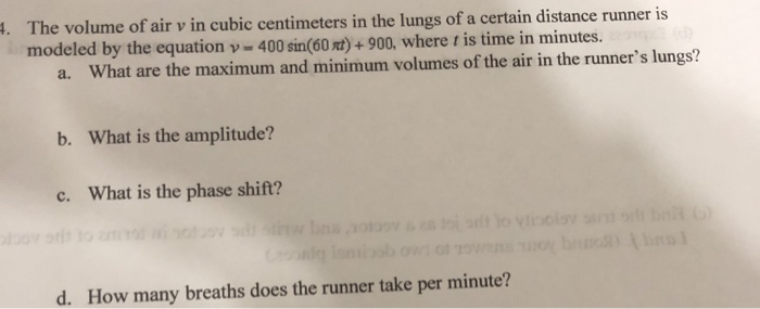 Solved The volume of air v in cubic centimeters in the lungs | Chegg.com