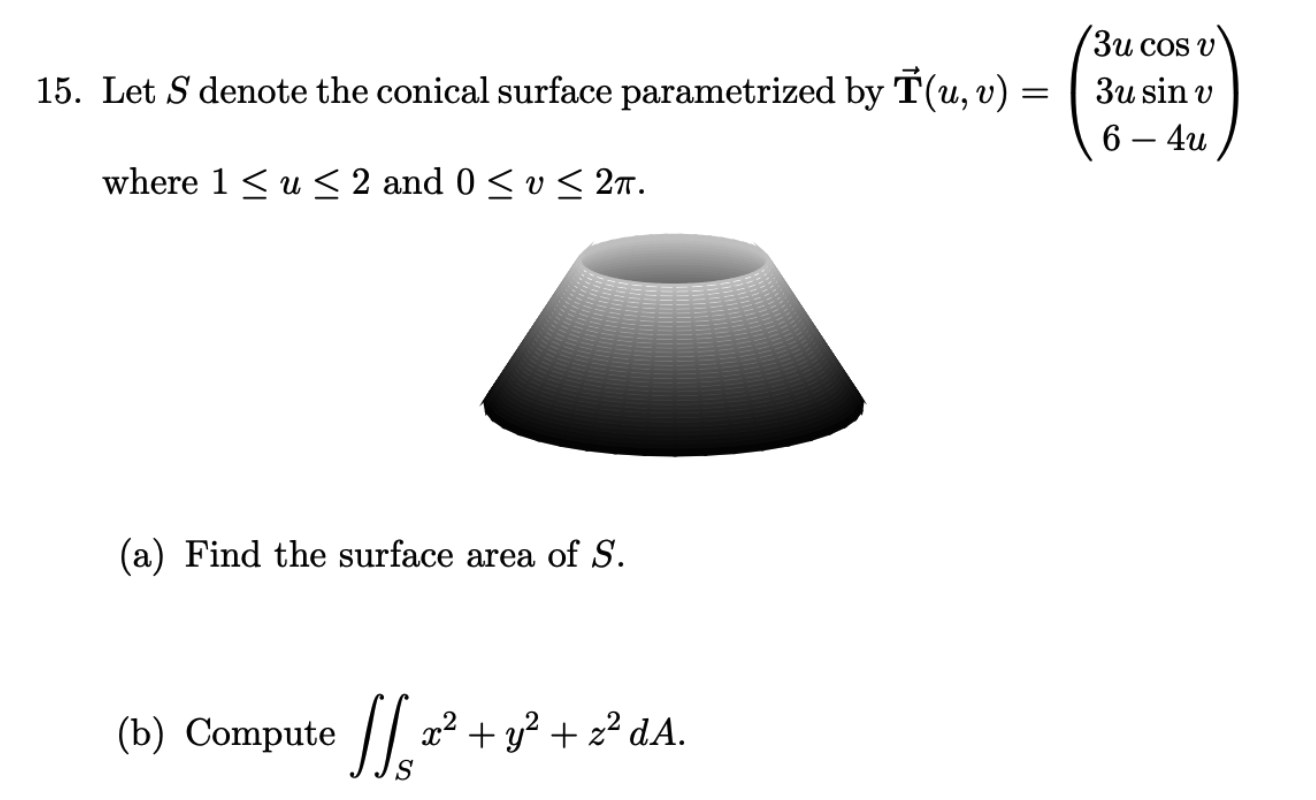 Solved 15. Let S denote the conical surface parametrized by | Chegg.com