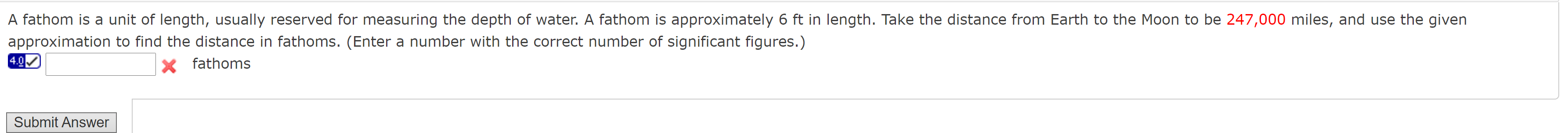 Solved A fathom is a unit of length, usually reserved for | Chegg.com