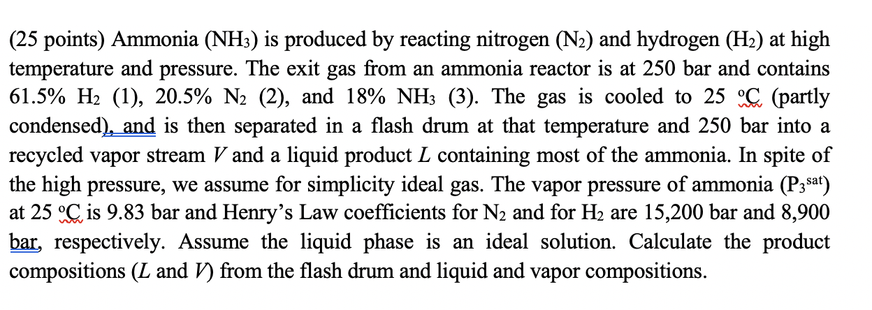 (25 points) Ammonia (NH3) is produced by reacting | Chegg.com