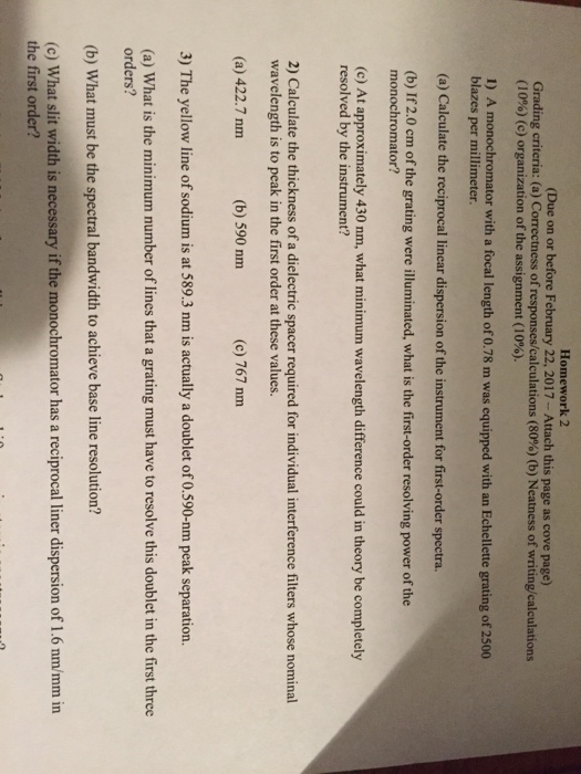 Solved A monochromator with a focal length of 0.78 m was | Chegg.com