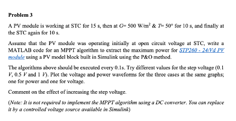 Solved Problem 3A PV module is working at STC for 15 ﻿s , | Chegg.com