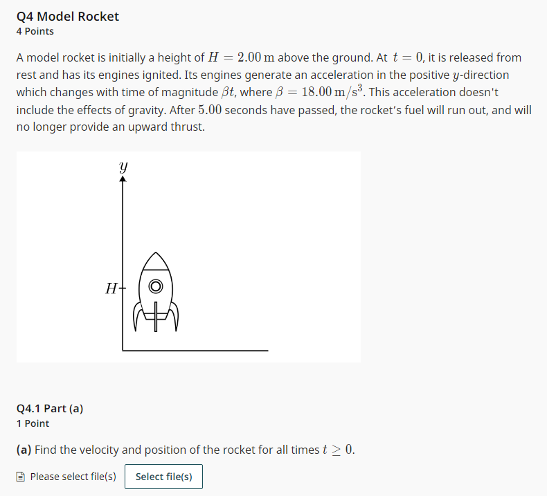 Solved 4 Points A model rocket is initially a height of | Chegg.com