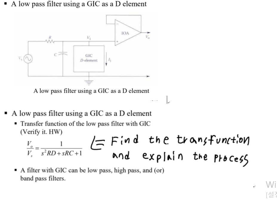 A low pass filter using a GIC as a D element IOA V | Chegg.com
