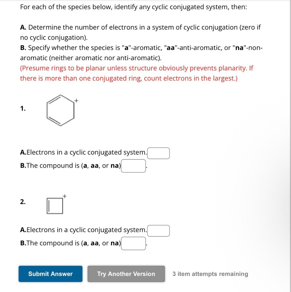 Solved For each of the species below, identify any cyclic | Chegg.com