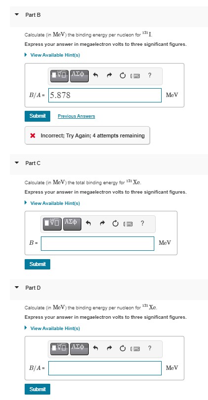 Calculate (in MeV ) the binding energy per nucleon | Chegg.com