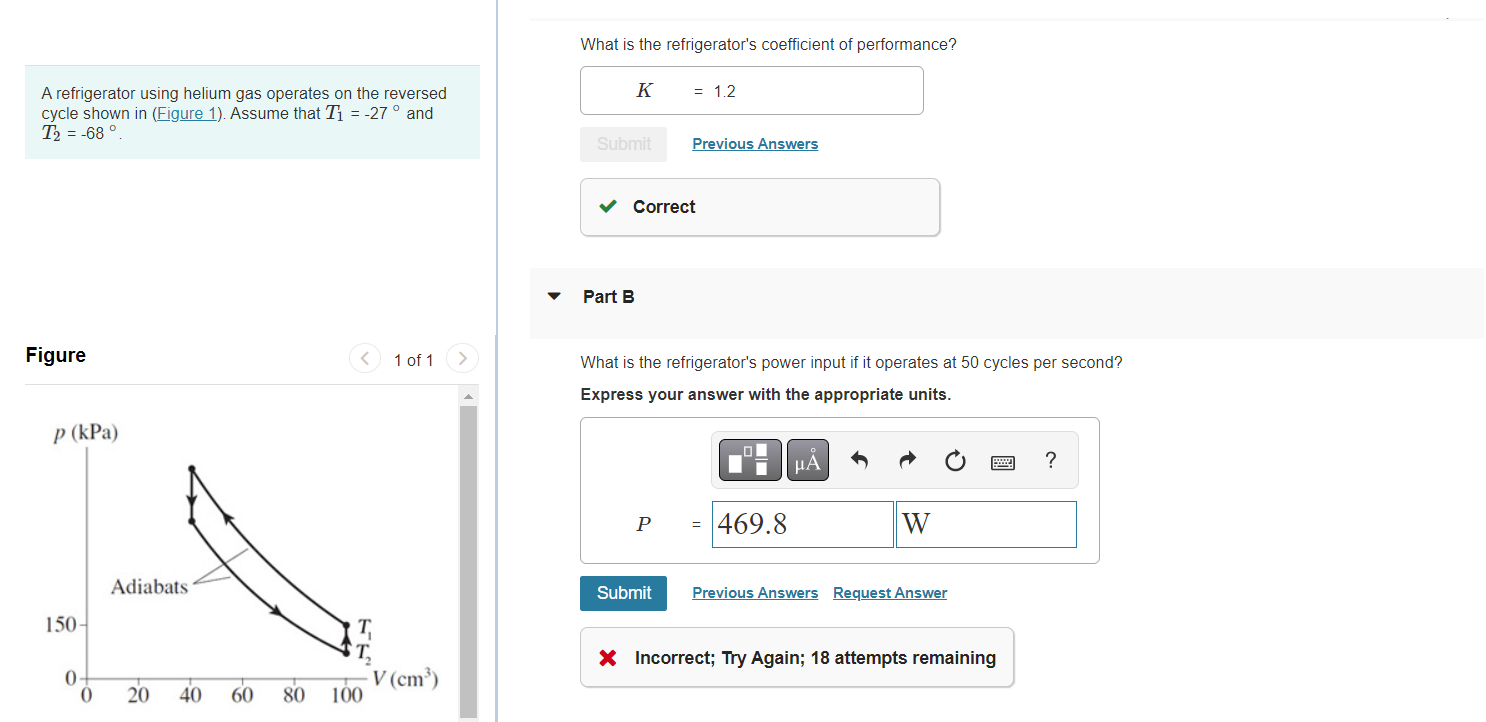 Solved What is the refrigerator's coefficient of | Chegg.com