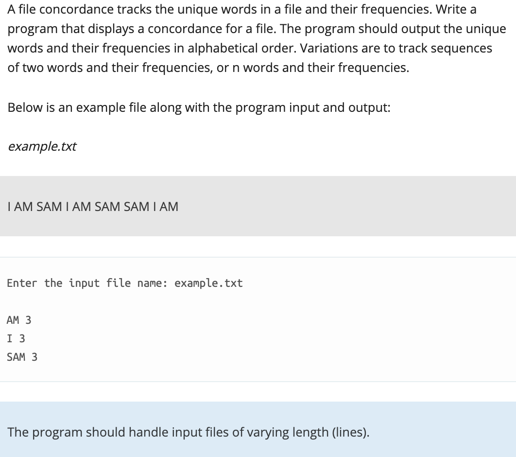 A file concordance tracks the unique words in a file | Chegg.com